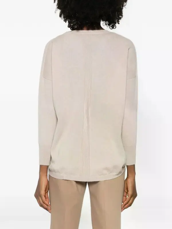 PUROTATTO Round Neck Long Sleeve Sweater With Ribbed Detailing