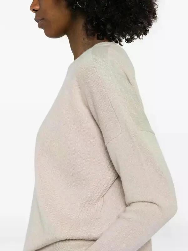 PUROTATTO Round Neck Long Sleeve Sweater With Ribbed Detailing