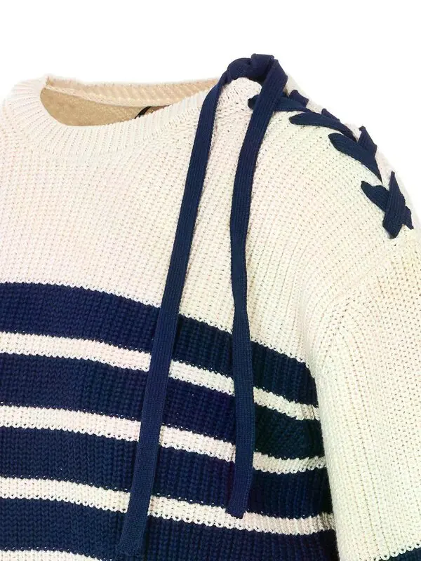 TWINSET Striped Lace Detail Sweater - Neutrals