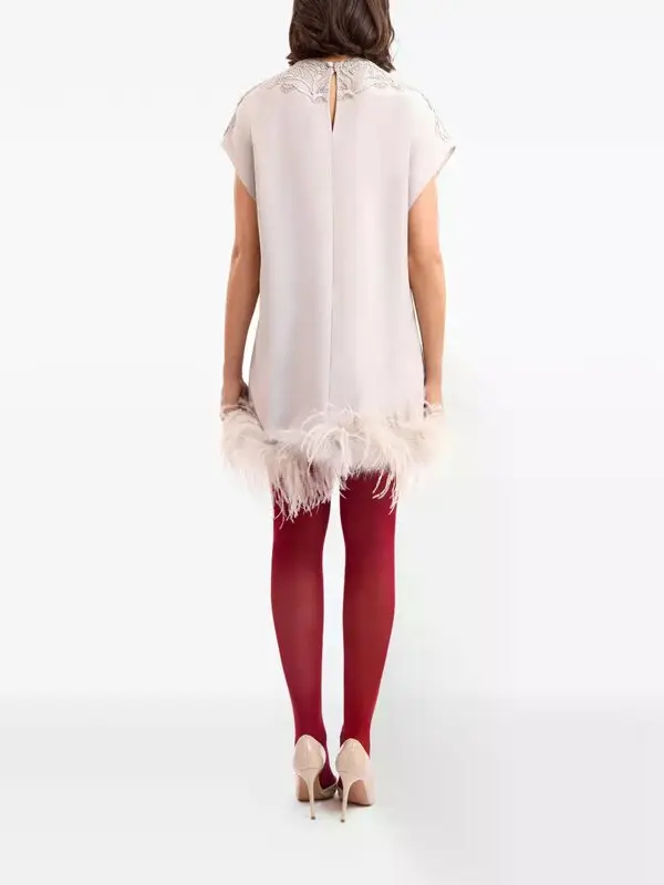 GEMY MAALOUF Embroidered Feather Trim Mini Dress