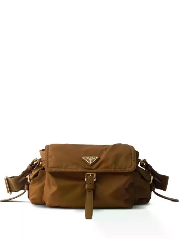 Prada Re-nylon Shoulder Bag With Leather Details - Brown