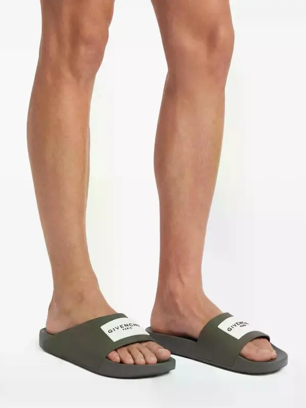 Givenchy Logo Detail Flat Sole Sliders - Green