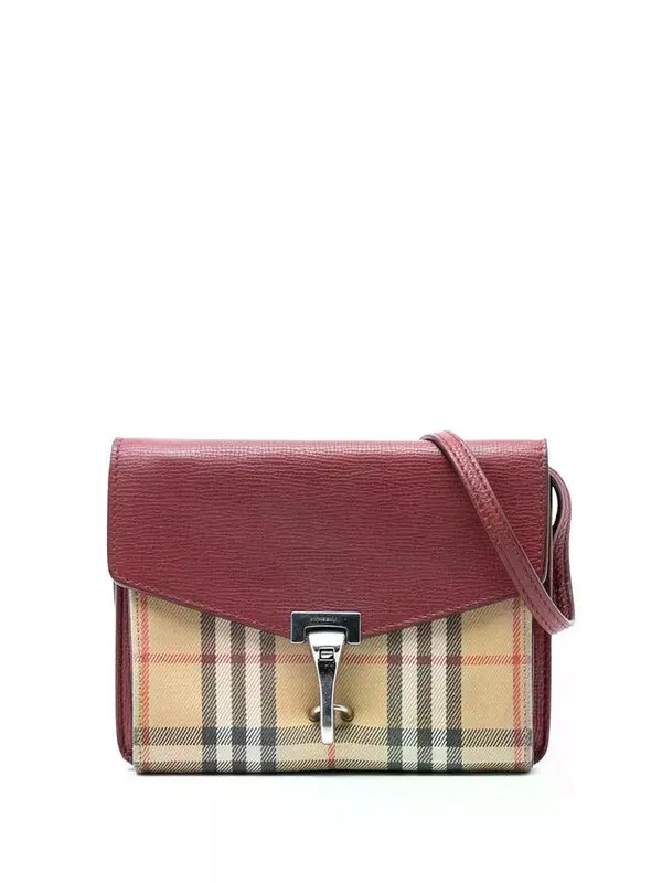 Burberry Leather And House Check Canvas Derby Macken Crossbody Bag - Red