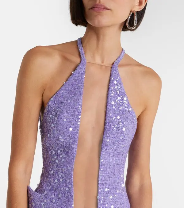 David Koma Draped Sequined Mini Dress