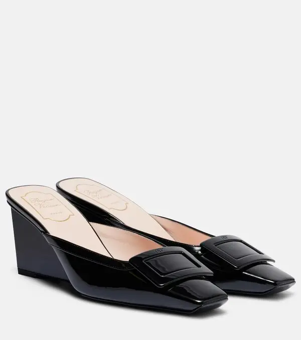 ROGER VIVIER Belle Vivier Leather Wedge Mules - Black