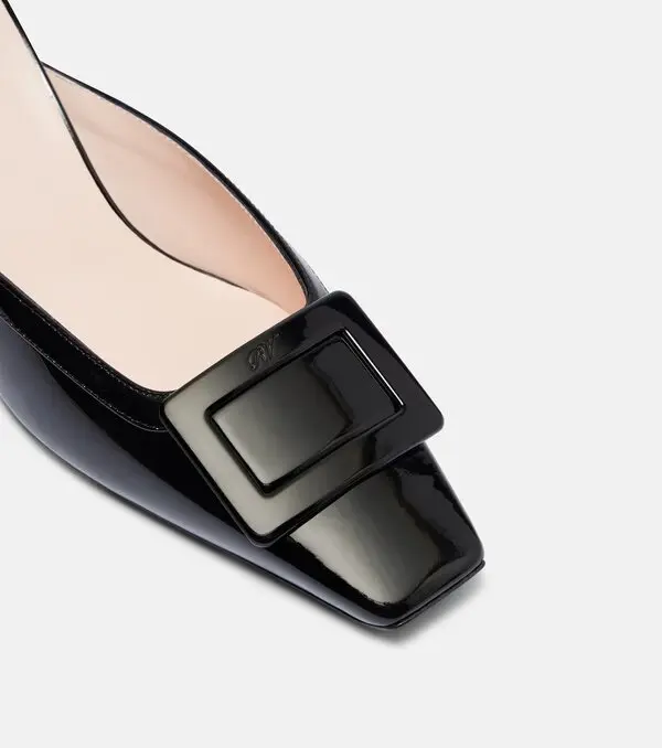 ROGER VIVIER Belle Vivier Leather Wedge Mules - Black