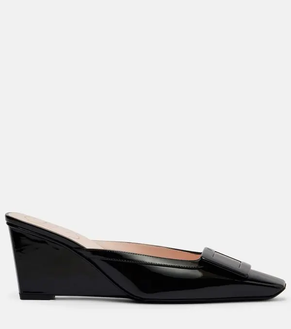 ROGER VIVIER Belle Vivier Leather Wedge Mules - Black