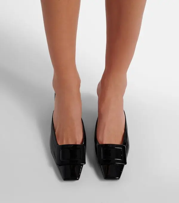 ROGER VIVIER Belle Vivier Leather Wedge Mules - Black