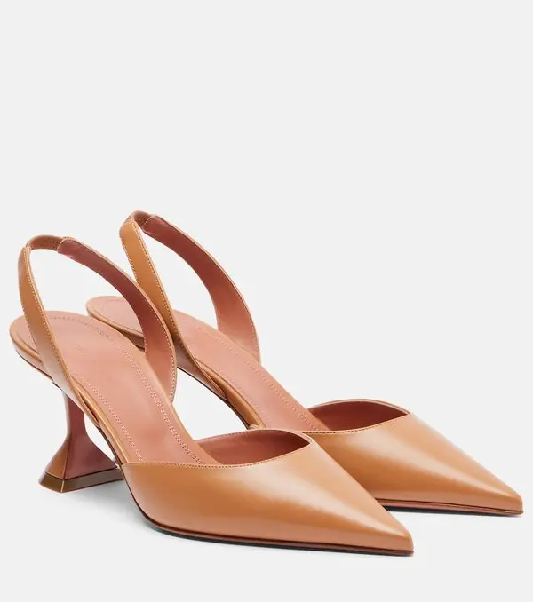 Amina Muaddi Holli 70 Leather Slingback Pumps - Beige
