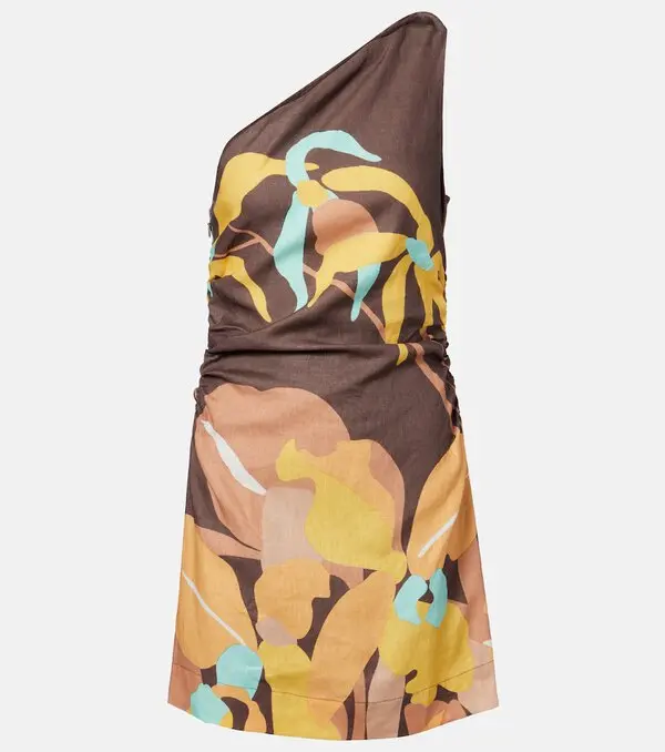 Faithfull The Brand Marga Floral One-shoulder Linen Minidress - Multicoloured
