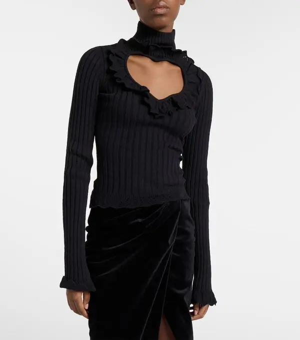 Balenciaga Ribbed Mock Neck Heart Cut-out Top
