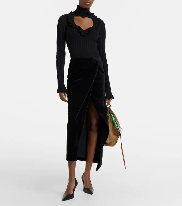 Balenciaga Ribbed Mock Neck Heart Cut-out Top