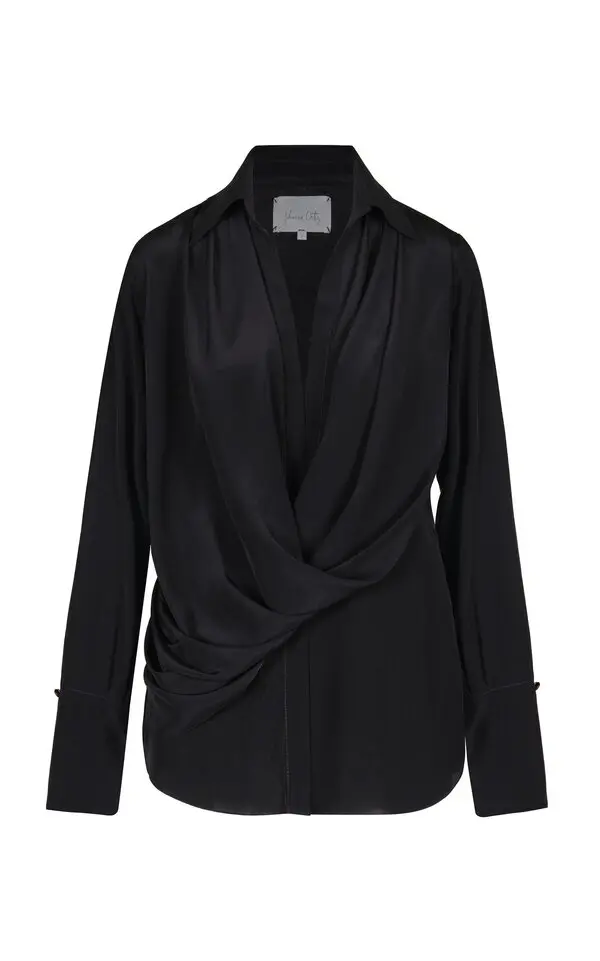 Johanna Ortiz Iconic Draped Silk Top - Black