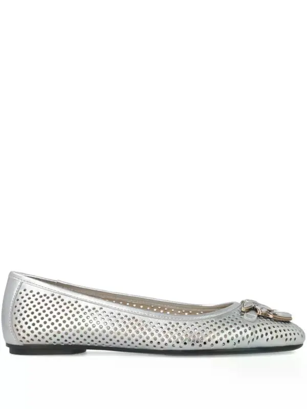 Pinko Perforated Ballet Flats With Appliqué Detail - Silver