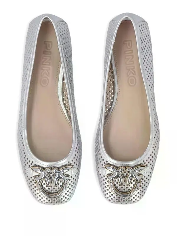 Pinko Perforated Ballet Flats With Appliqué Detail - Silver