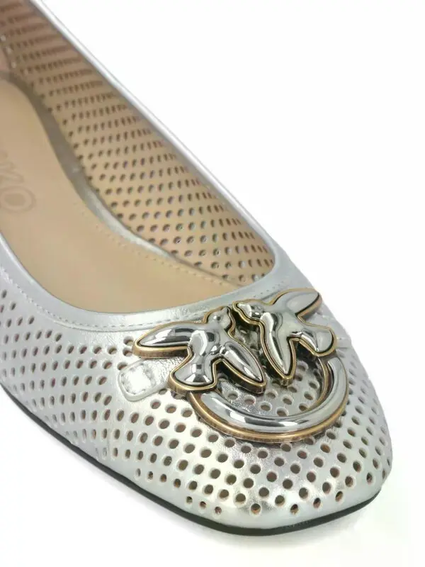 Pinko Perforated Ballet Flats With Appliqué Detail - Silver