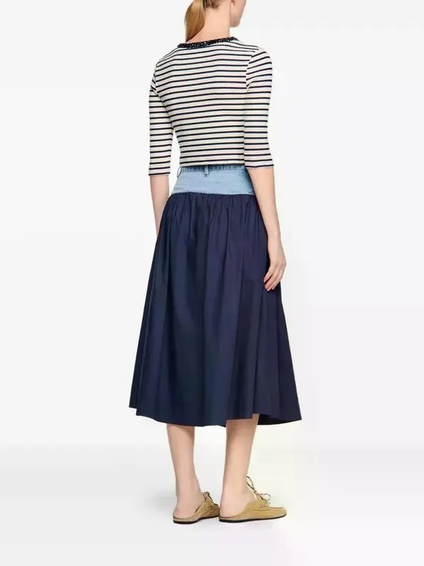 Sandro Striped Cropped Top With Beaded Round Neck