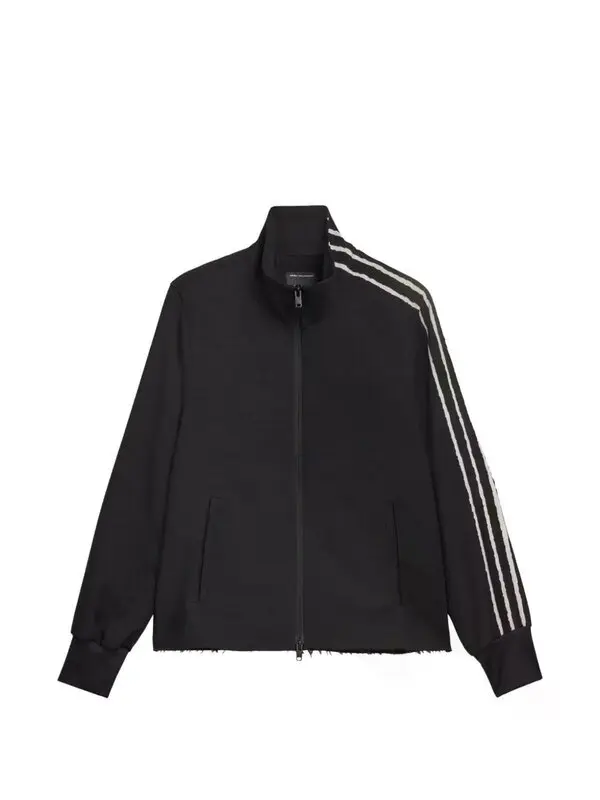 Y3 Zip-up Sweatshirt With Sporty Stripes And Frayed Hem