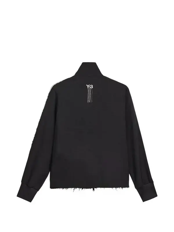 Y3 Zip-up Sweatshirt With Sporty Stripes And Frayed Hem