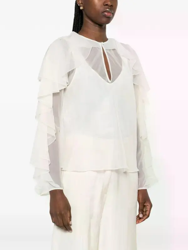 FORTE_FORTE Sheer Ruffled Blouse - Neutrals
