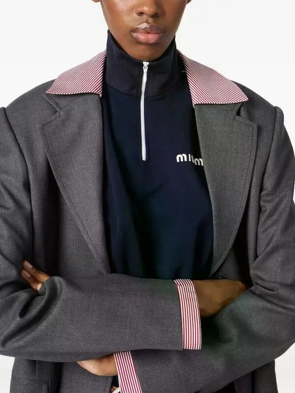 Miu Miu Quarter-zip Cropped Technical Vest With Contrast Piping - Blue