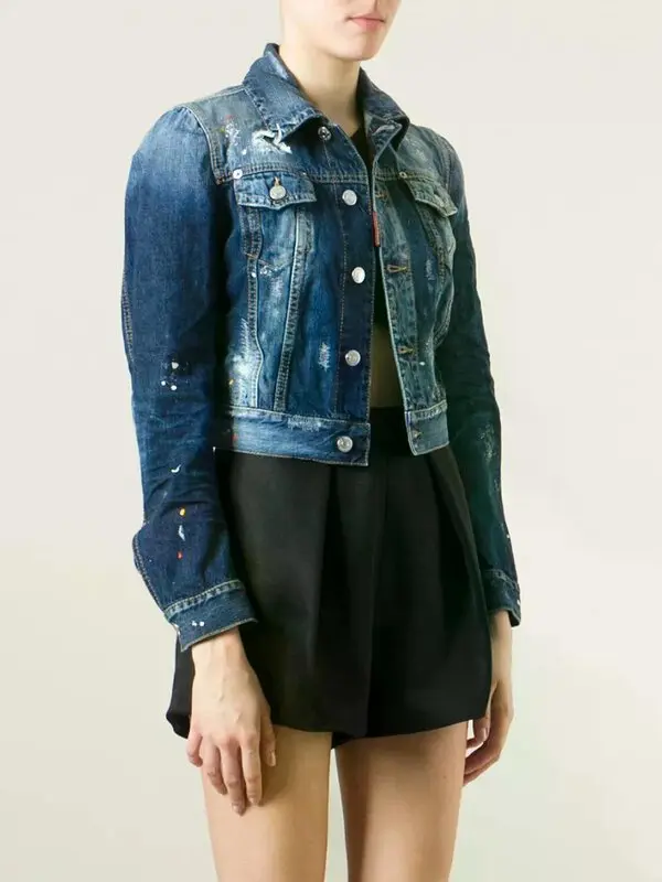 Dsquared2 Cropped Denim Jacket With Distressed Effects