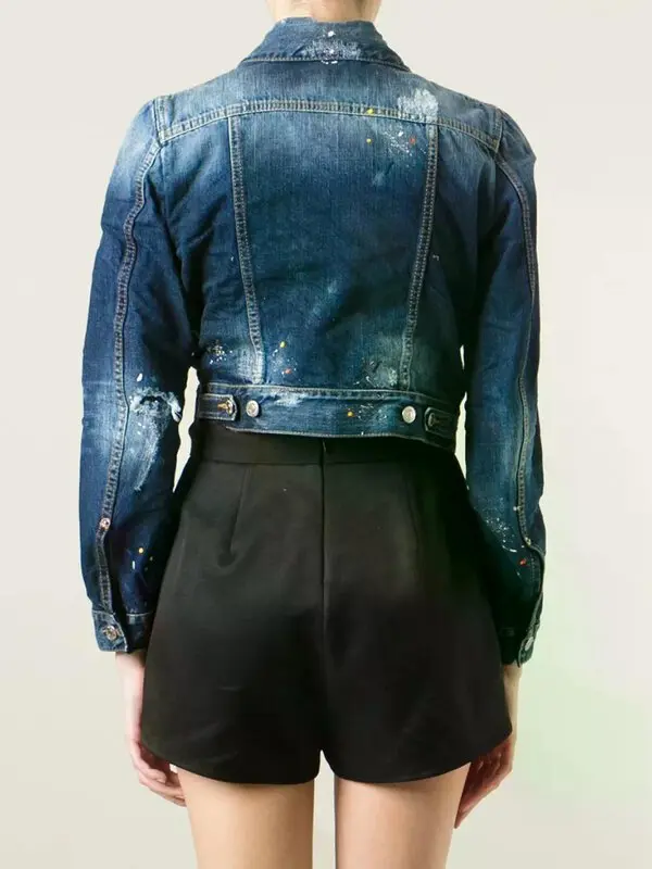 Dsquared2 Cropped Denim Jacket With Distressed Effects