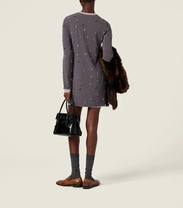 Miu Miu Embellished Silk T-shirt Mini Dress
