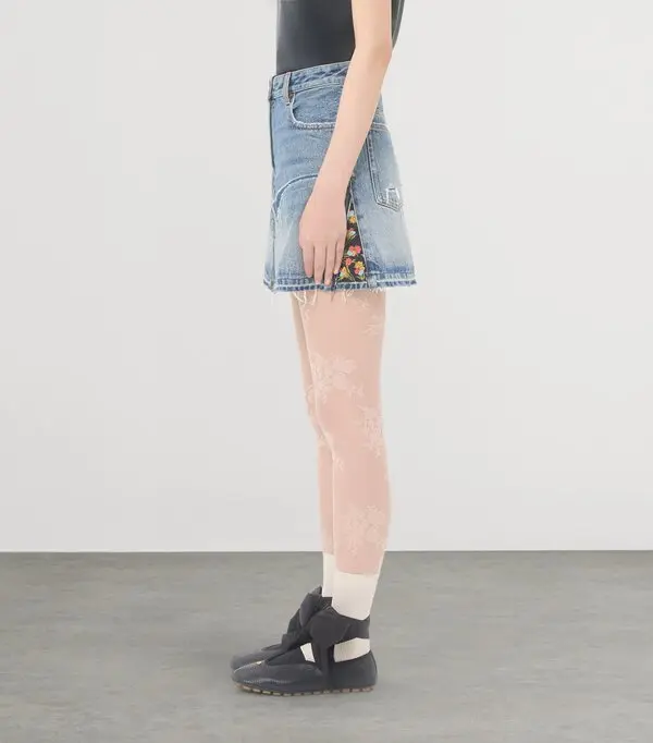 Valentino Garavani Denim Mini Skirt With Floral Embroidery - Blue