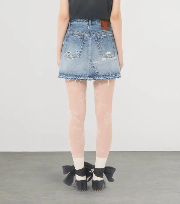 Valentino Garavani Denim Mini Skirt With Floral Embroidery - Blue