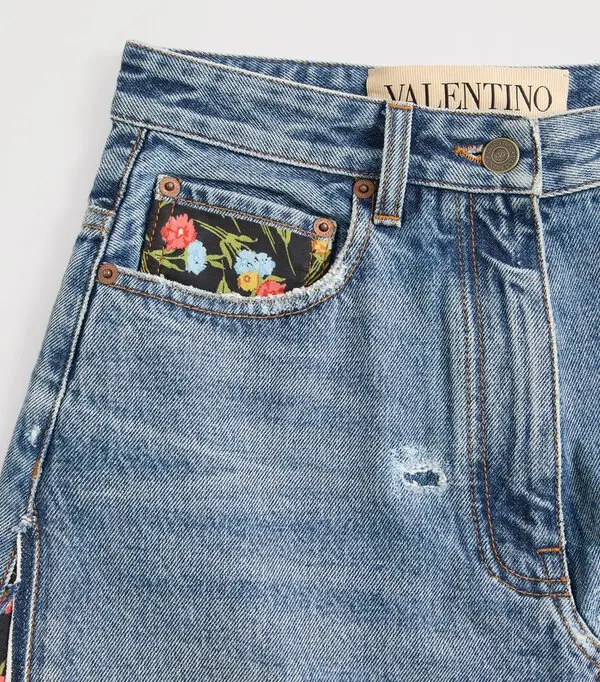 Valentino Garavani Denim Mini Skirt With Floral Embroidery - Blue