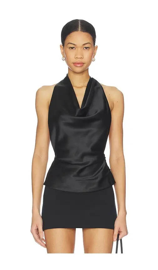 ALL THE WAYS Peyton Drape Halter Neck Top - Black