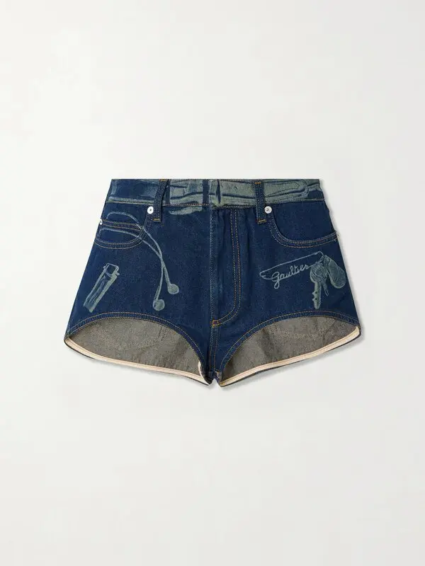 JEAN PAUL GAULTIER Trompe-l'ail Printed Denim Shorts - Blue