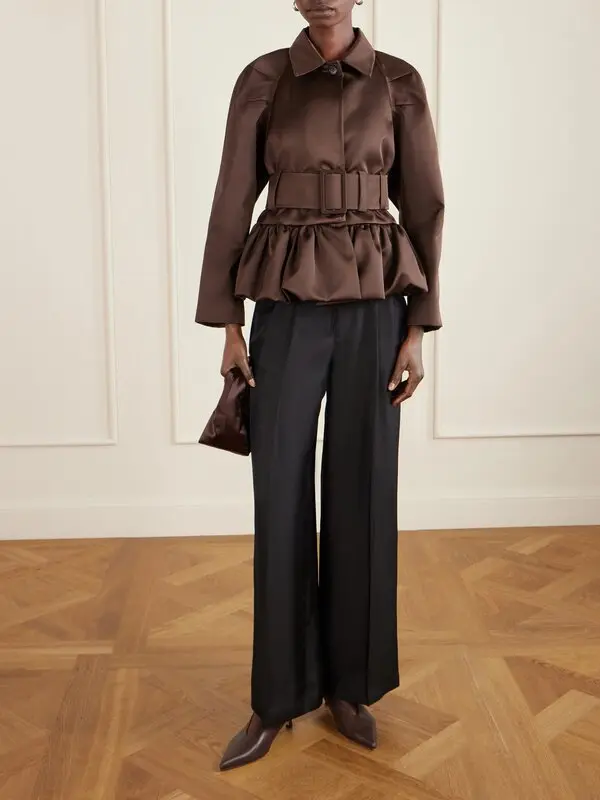 LIBEROWE Belted Peplum Satin Jacket
