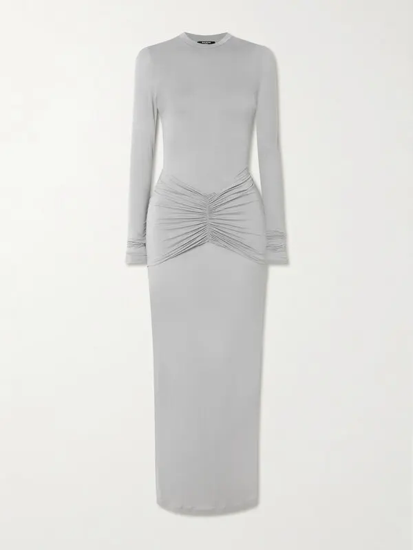 Balmain Ruched Stretch-jersey Maxi Dress - Gray