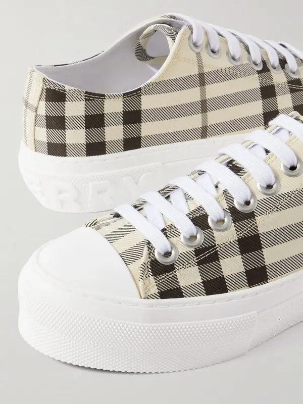 Burberry Checked Canvas Flatform Sneakers - Neutrals