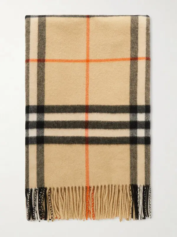 Burberry Fringed Checked Cashmere Scarf - Neutrals