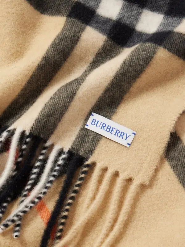 Burberry Fringed Checked Cashmere Scarf
