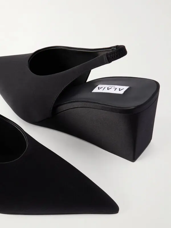 Alaïa Cube 75 Satin Slingback Wedge Pumps - Black