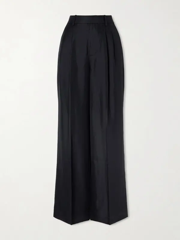 LISA YANG Pleated Silk-twill Wide-leg Trousers