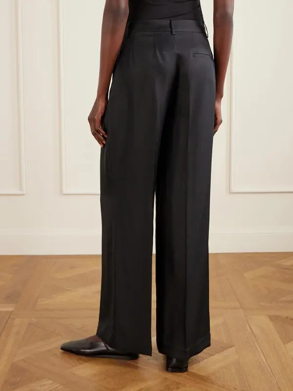 LISA YANG Pleated Silk-twill Wide-leg Trousers