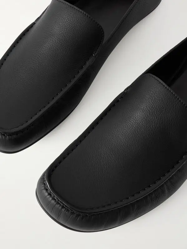 THE ROW Leo Textured-leather Loafers - Black