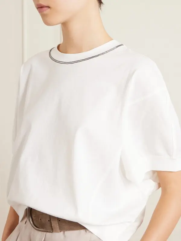 Brunello Cucinelli Bead-embellished Cotton-jersey T-shirt