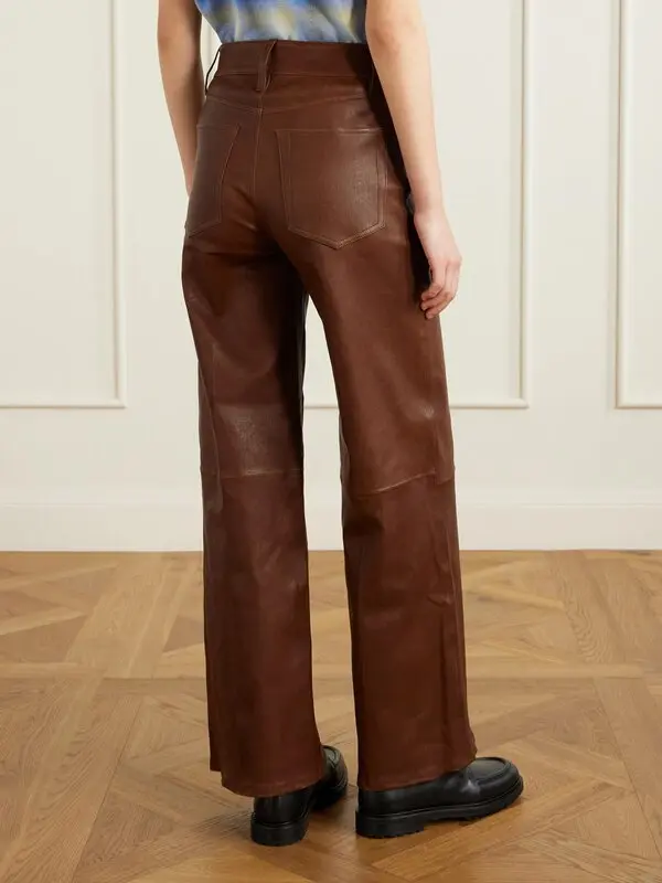 FRAME Le Slim Palazzo Paneled Leather Flared Trousers - Brown
