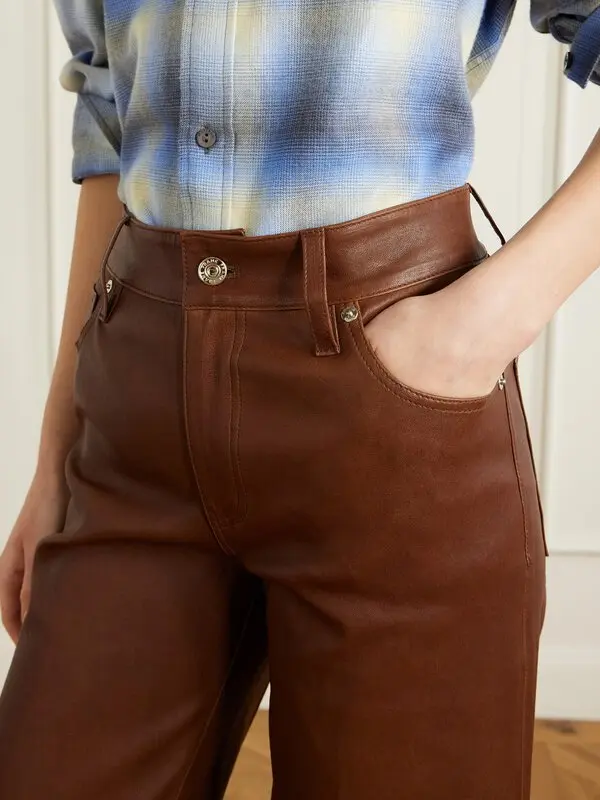 FRAME Le Slim Palazzo Paneled Leather Flared Trousers - Brown