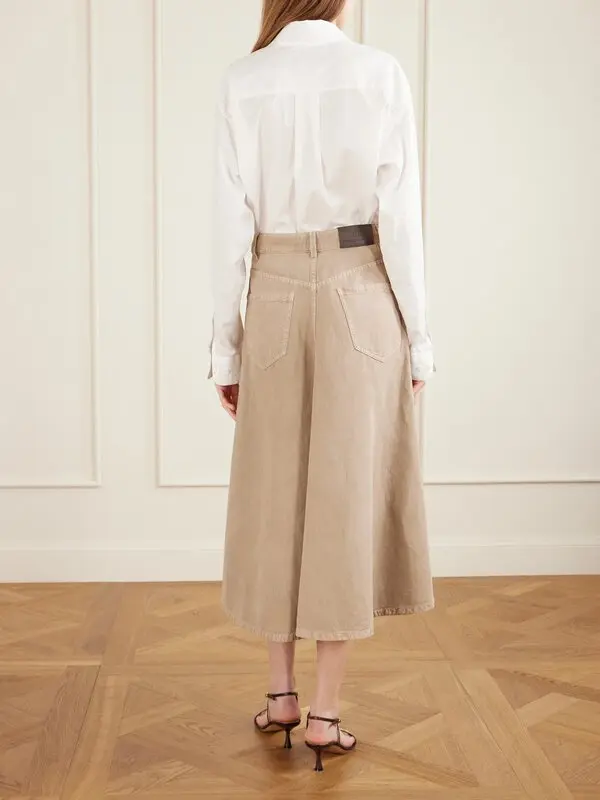 Brunello Cucinelli Cotton And Linen-blend Twill Midi Skirt