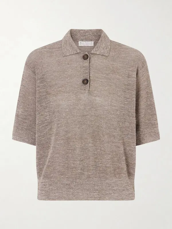 Brunello Cucinelli Metallic-knit Polo Shirt - Brown