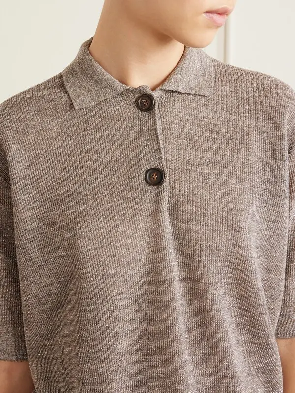 Brunello Cucinelli Metallic-knit Polo Shirt