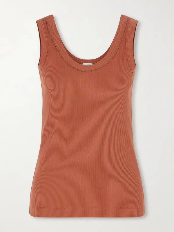 Brunello Cucinelli Ribbed Cotton-blend Tank - Orange