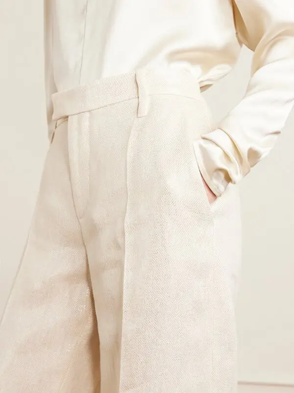 Brunello Cucinelli Metallic Linen Wide-leg Trousers